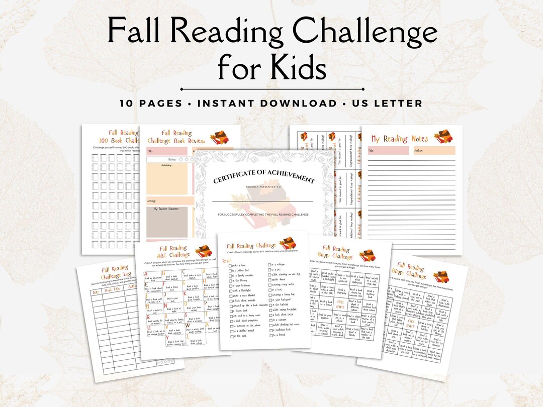 Fall Reading Challenge for Kids, 100 Book Tracker for Kids, Kids ...