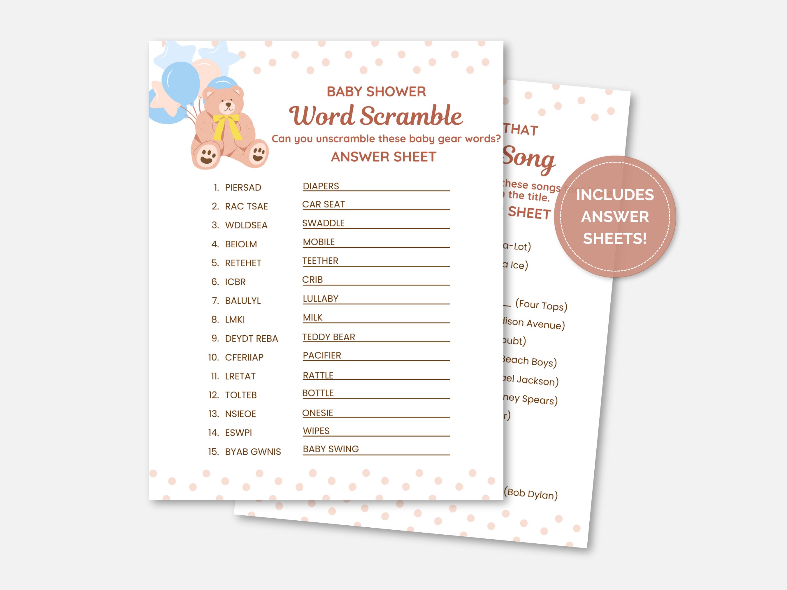 Teddy Bear Baby Shower Games, Teddy Bear Baby Shower Game Bundle, Teddy ...