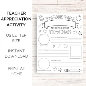 Teacher Appreciation Activity, Teacher Appreciation Week Gift, Thank ...