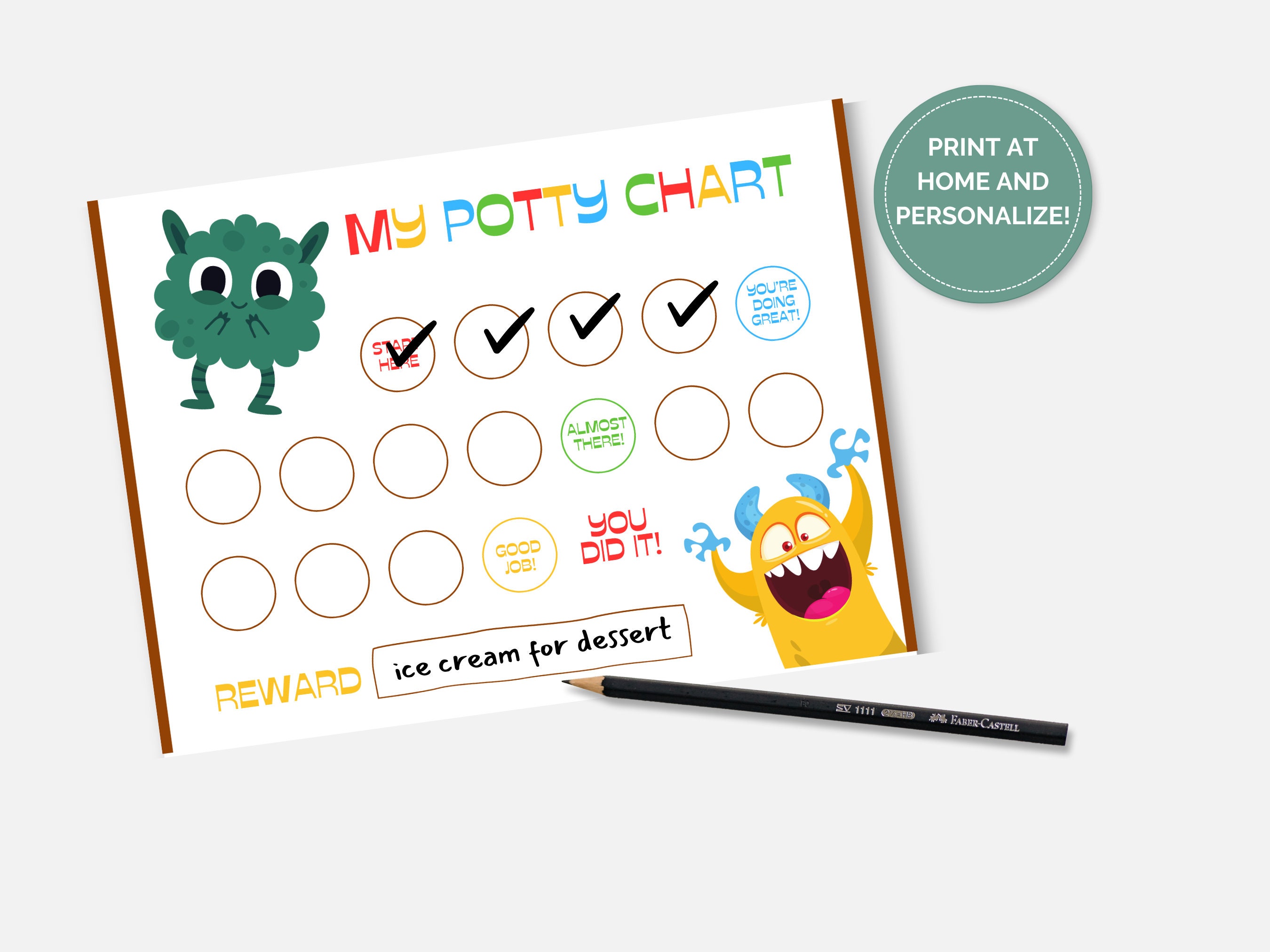 Happy Monster Potty Training Chart, Potty Training Chart Printable ...