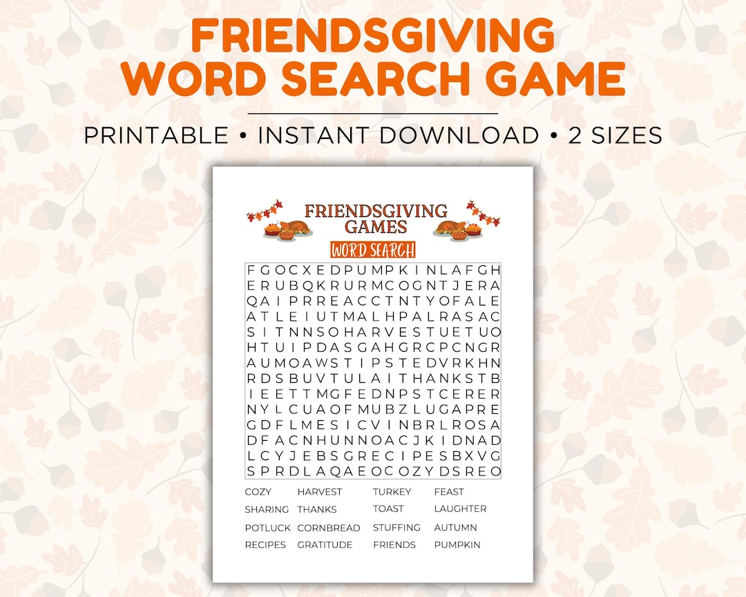 Friendsgiving Word Search, Friendsgiving Game, Word Search Puzzle, Word ...