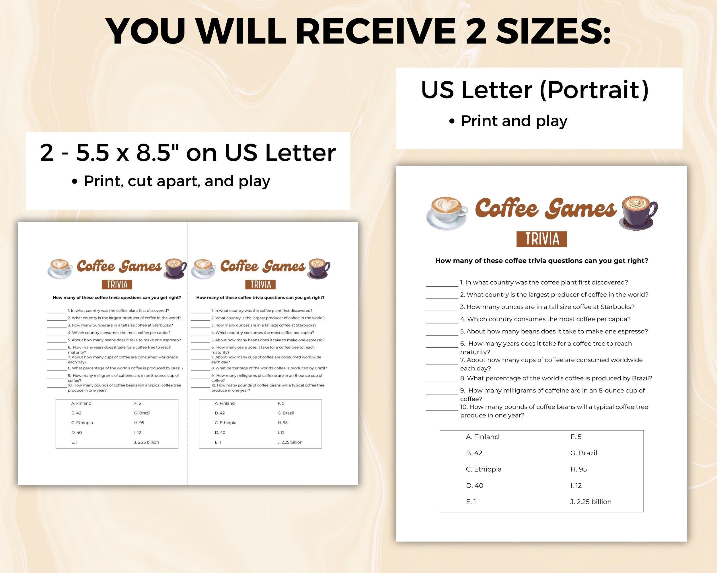 Coffee Trivia Game, Printable Coffee Trivia, Espresso Trivia, Coffee ...