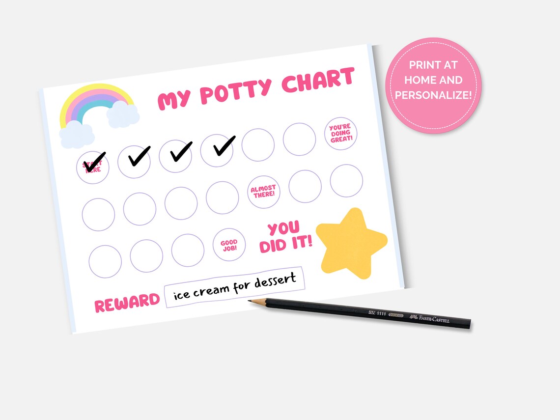 Rainbow and Star Potty Training Chart, Potty Training Chart Printable ...