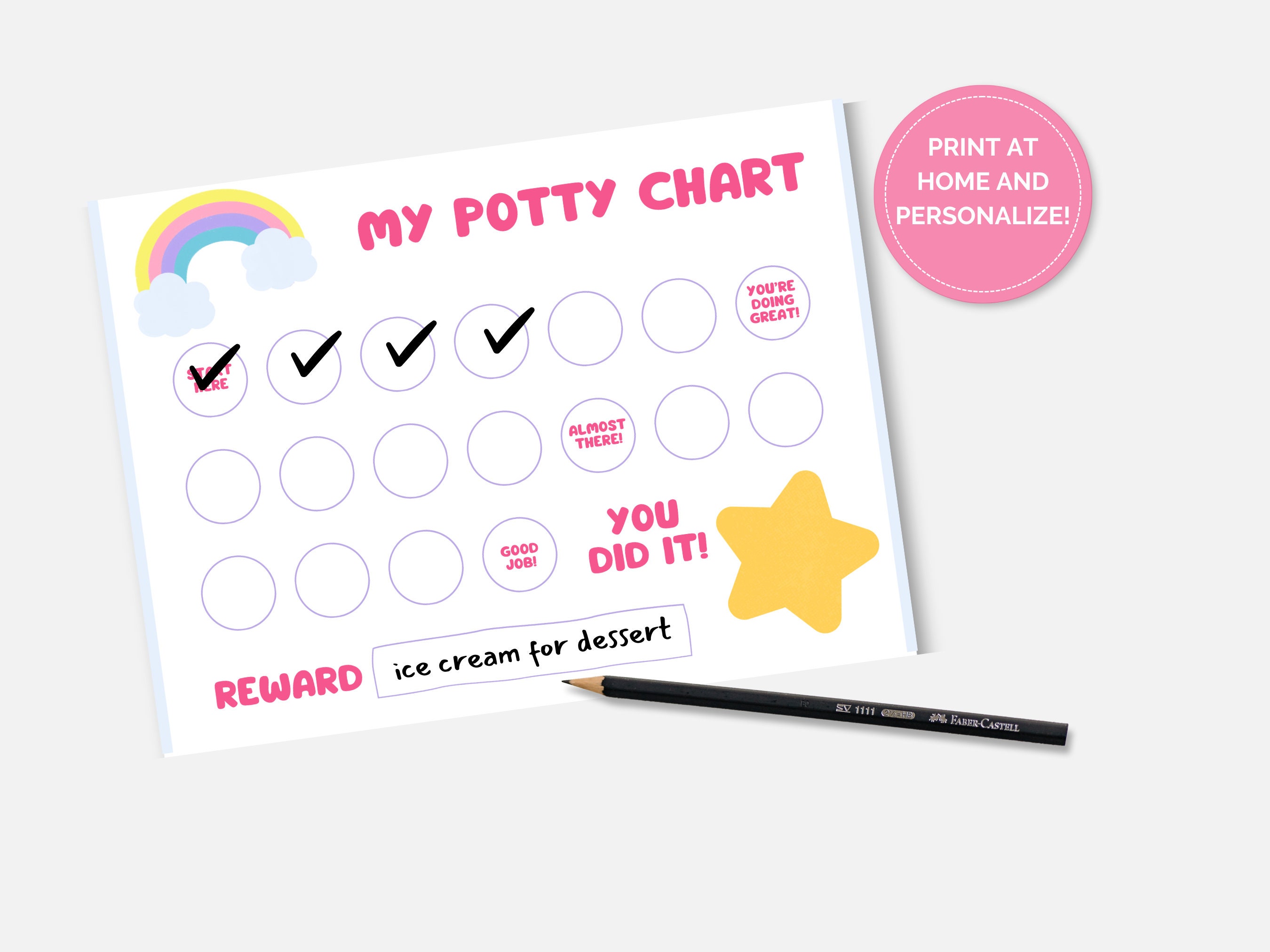 Rainbow and Star Potty Training Chart, Potty Training Chart Printable ...