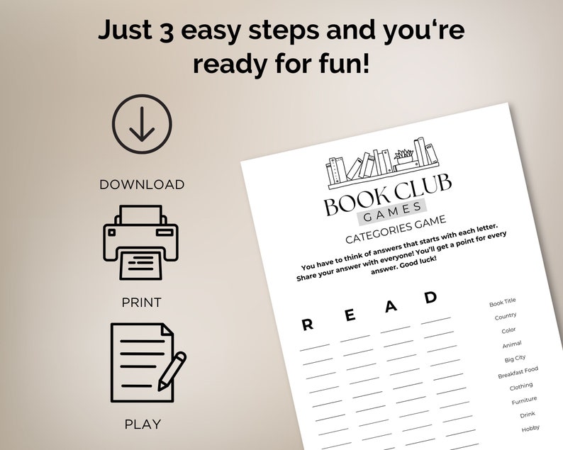 Book Club Categories Game, Book Club Icebreaker Game, Book Club Games ...
