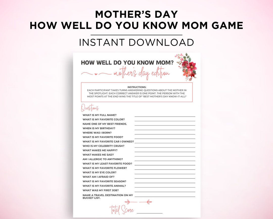 Mother's Day How Well Do You Know Mom Game, All About My Mom Game ...