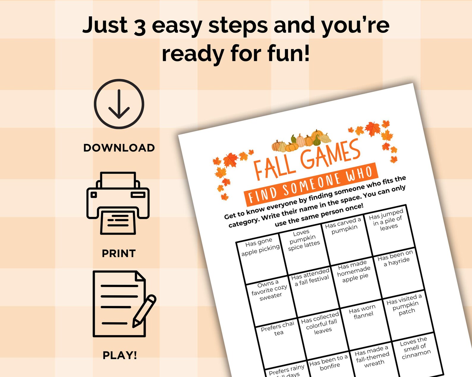 Fall Find Someone Who Game, Fall Find the Guest Bingo, Printable Fall ...