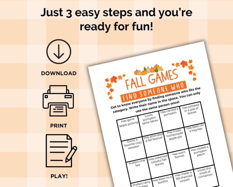 Fall Find Someone Who Game, Fall Find the Guest Bingo, Printable Fall ...