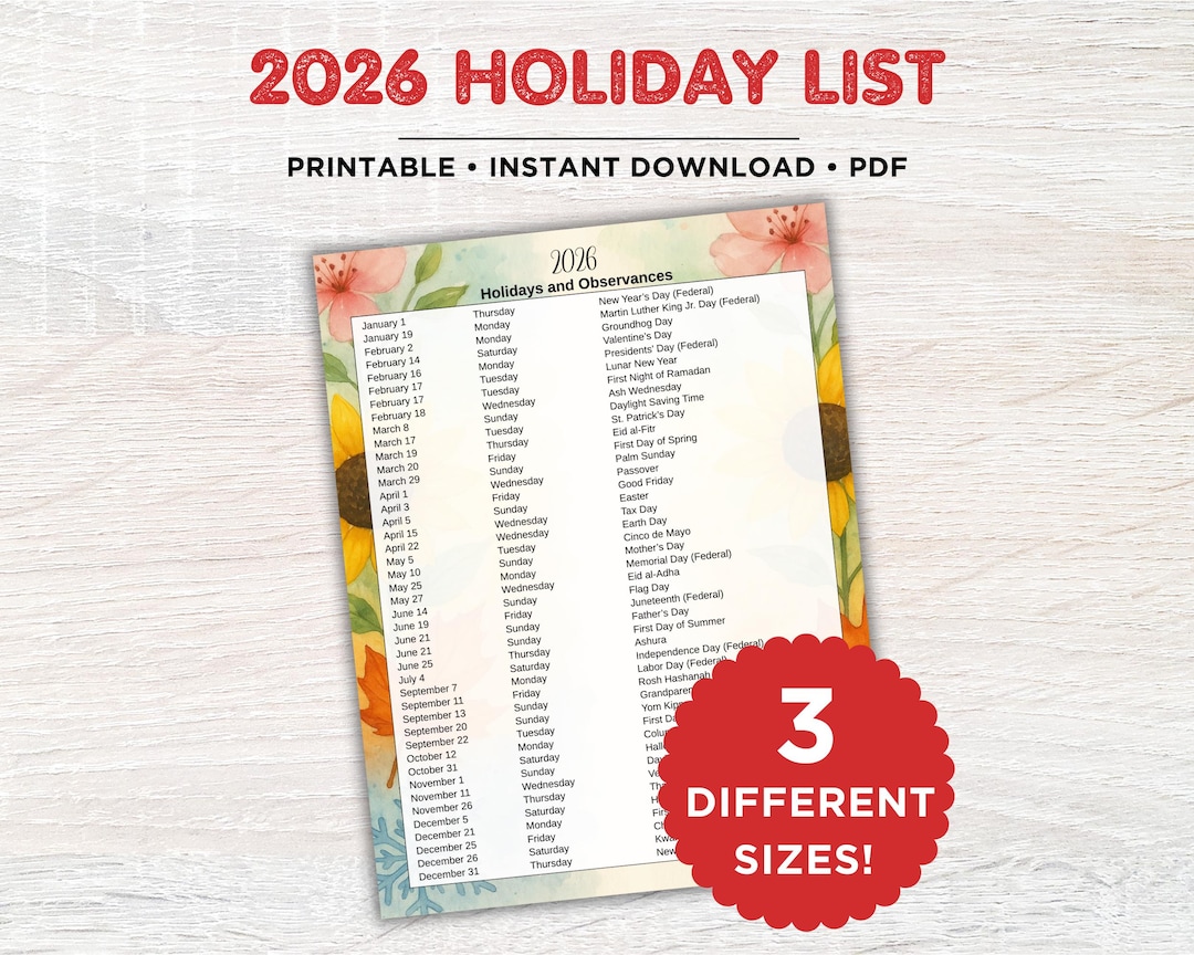 2026 Holiday List, U.S. Holidays With Dates, American Holidays List ...