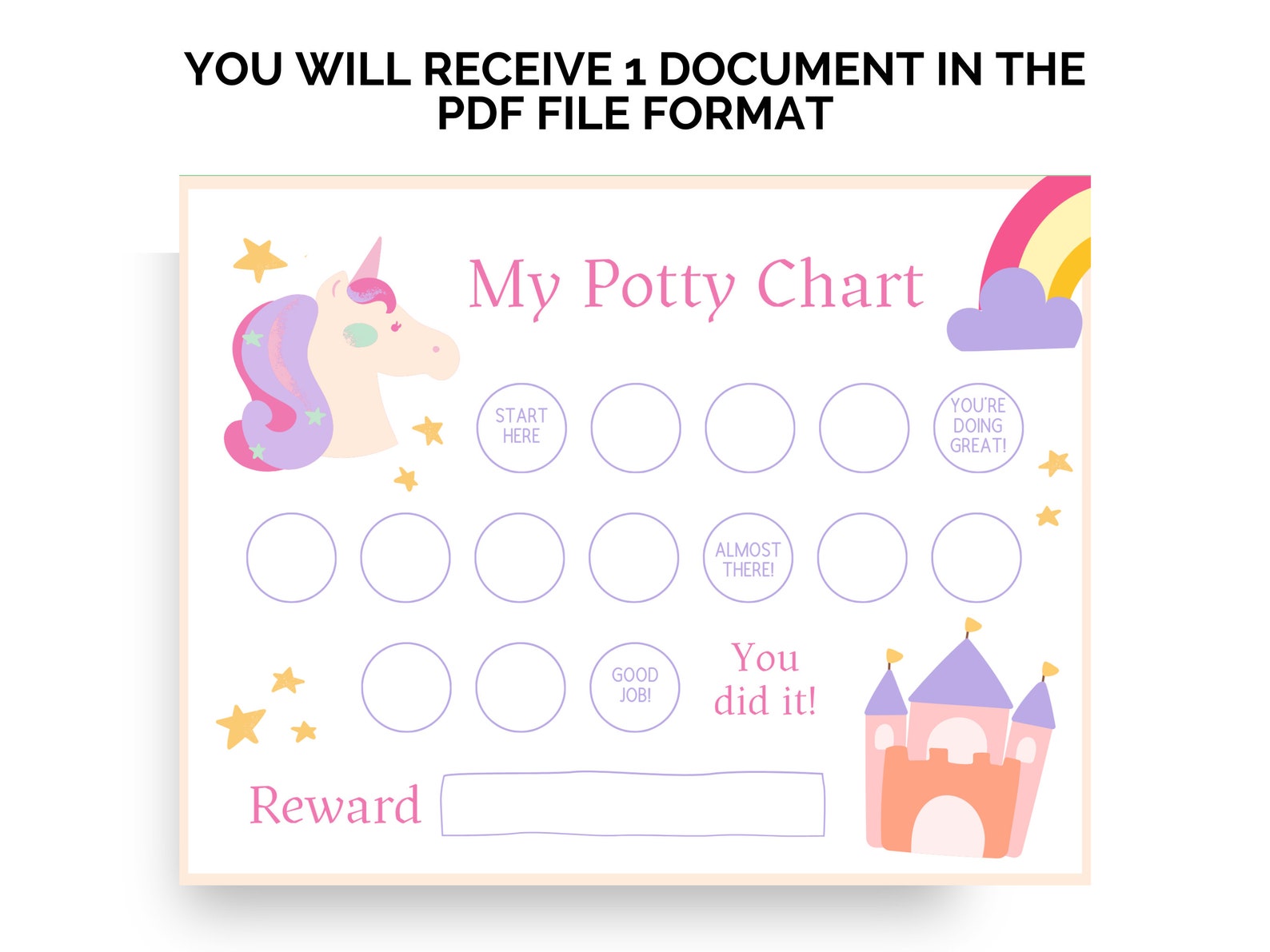 Unicorn and Castle Potty Training Chart, Potty Training Chart Printable ...