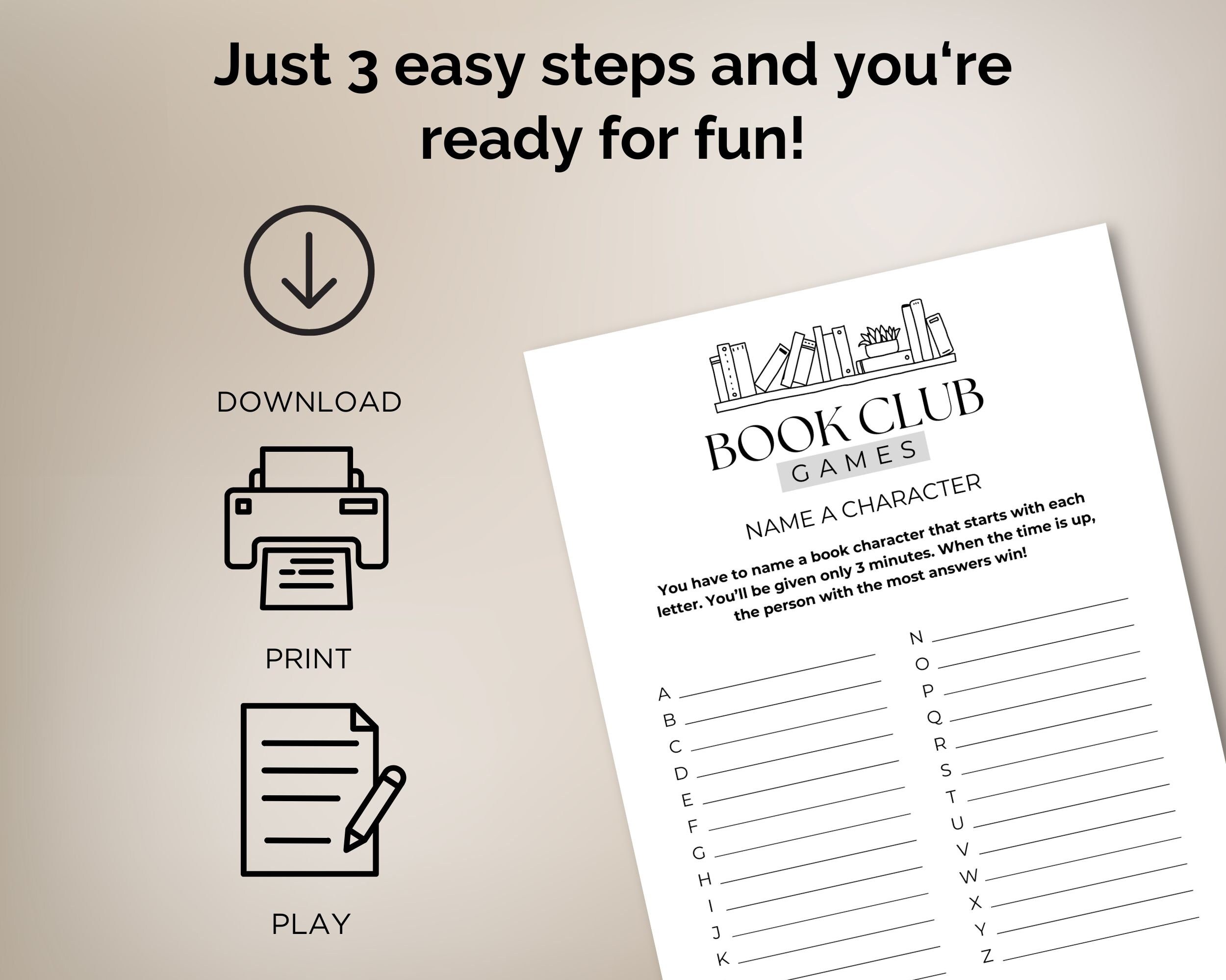 Book Club Name a Character Game, Book Club Icebreaker Game, Book Club ...