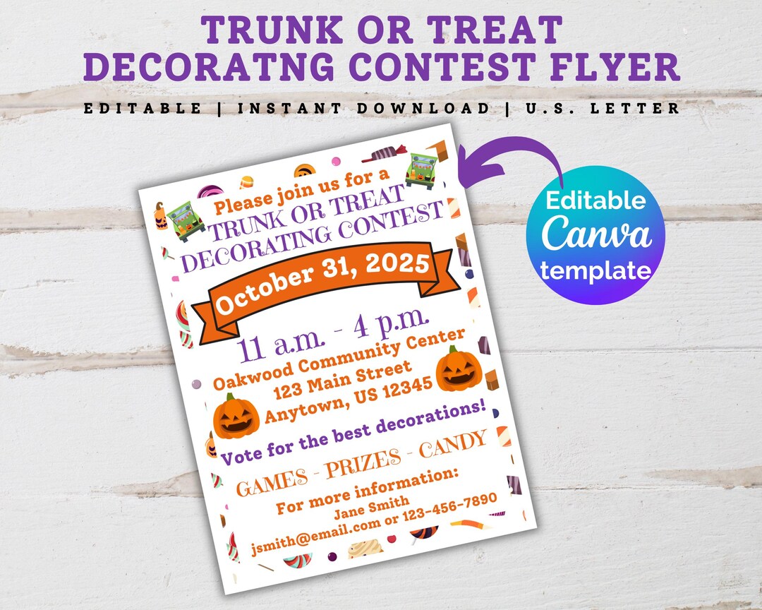Editable Trunk or Treat Decorating Contest Flyer, Trunk or Treat Sign ...