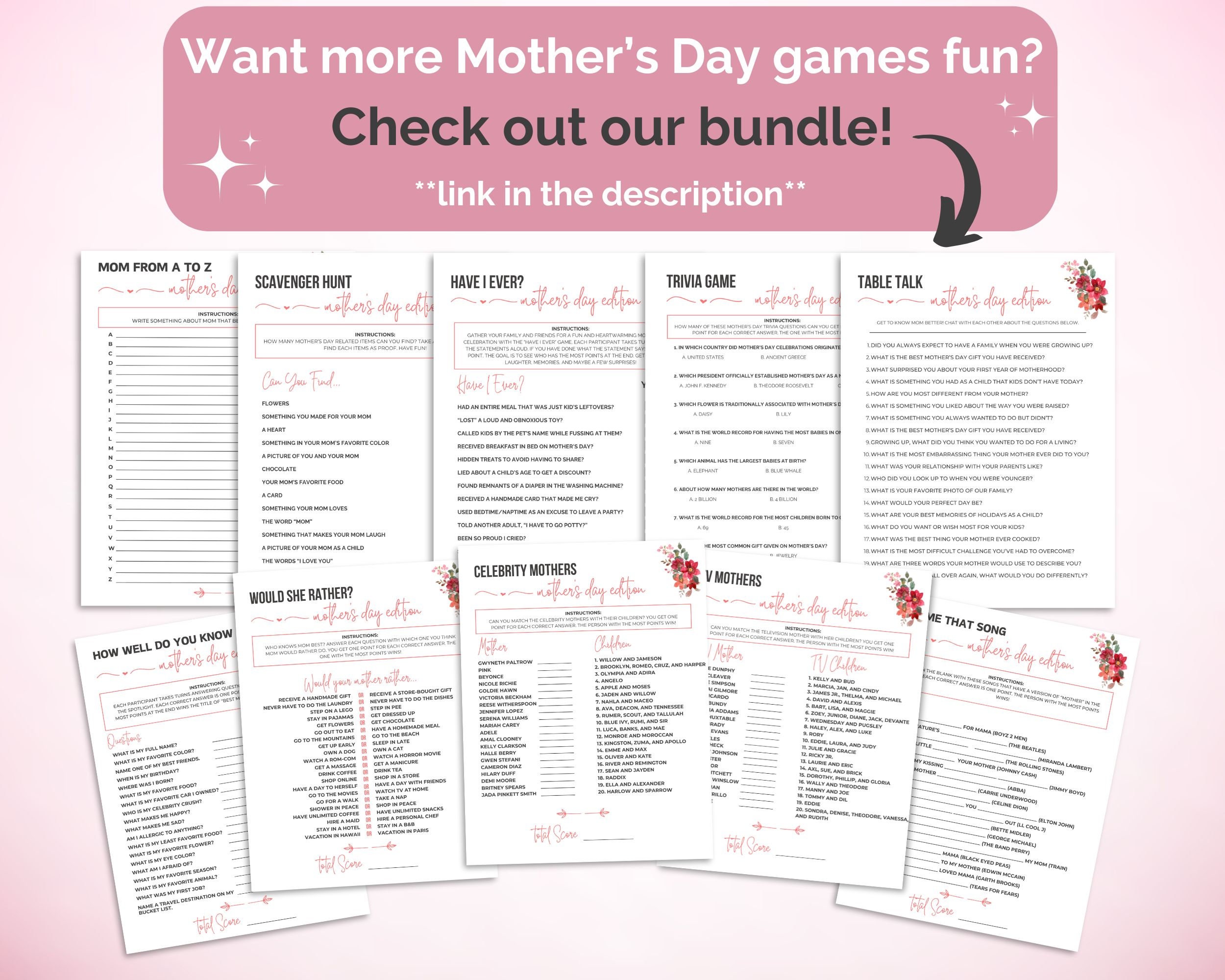 Mother's Day Television Mom Matching Game, Mother's Day Matching Game ...