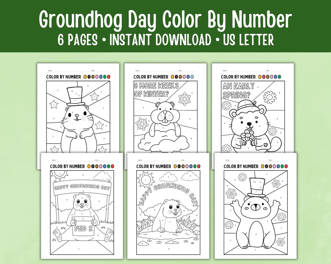 Groundhog Day Color by Number, Color by Number Easy, Coloring Pages ...