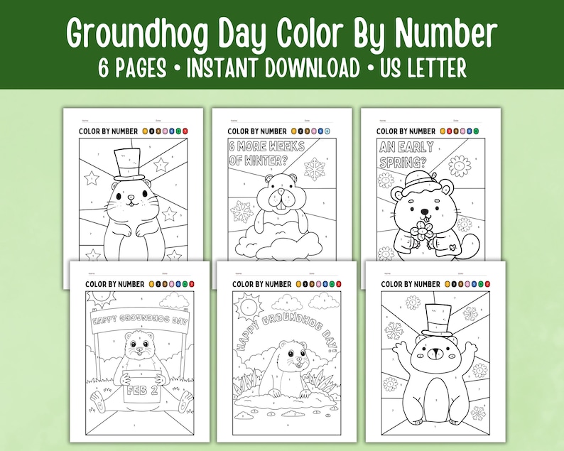 Groundhog Day Color by Number, Color by Number Easy, Coloring Pages ...