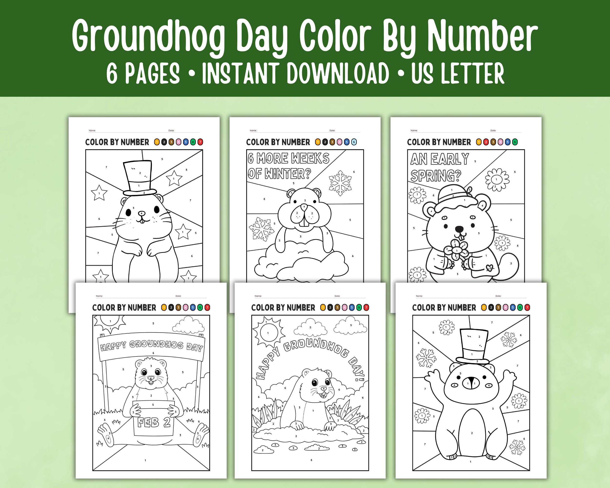 Groundhog Day Color by Number, Color by Number Easy, Coloring Pages ...