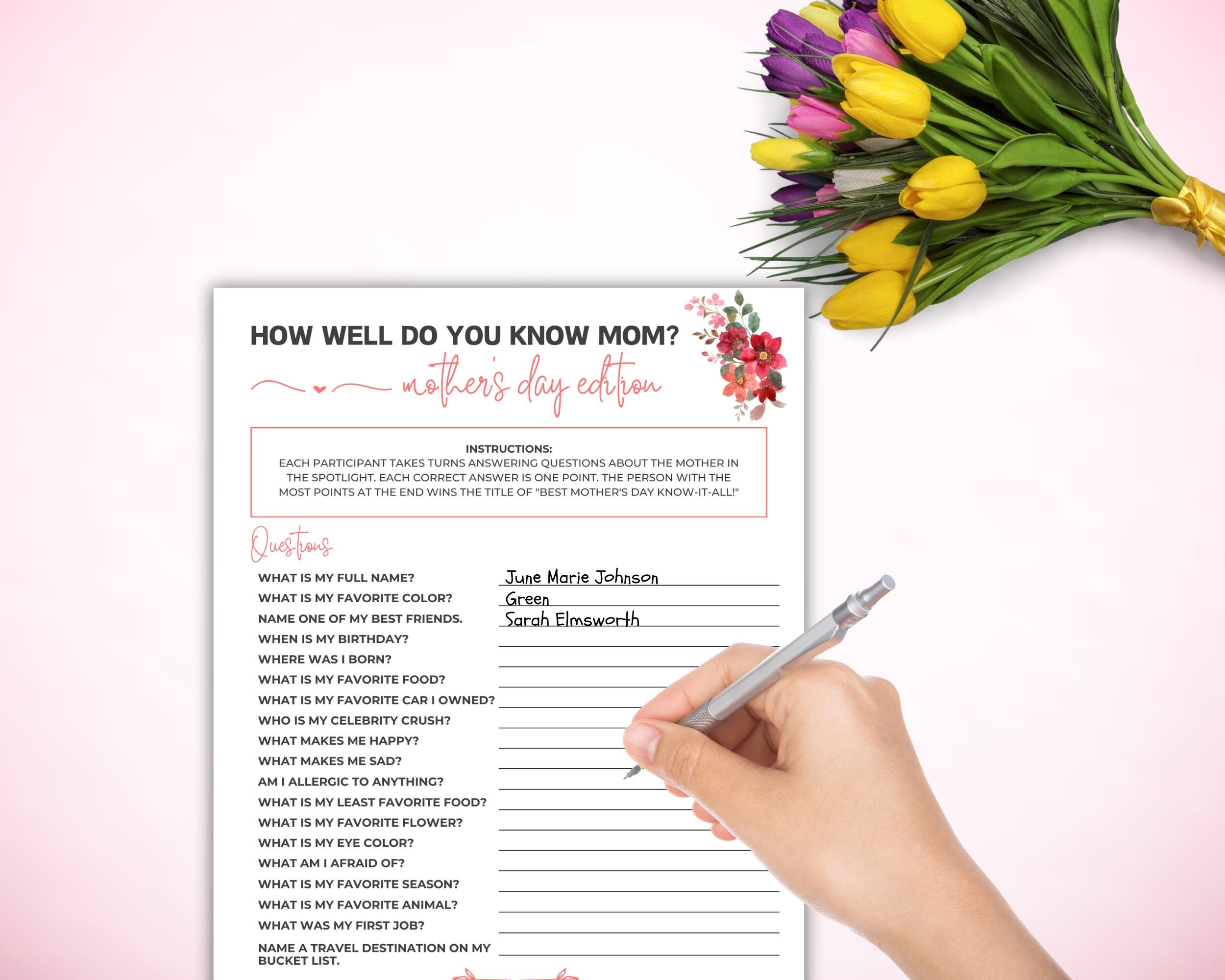 Mother's Day How Well Do You Know Mom Game, All About My Mom Game ...
