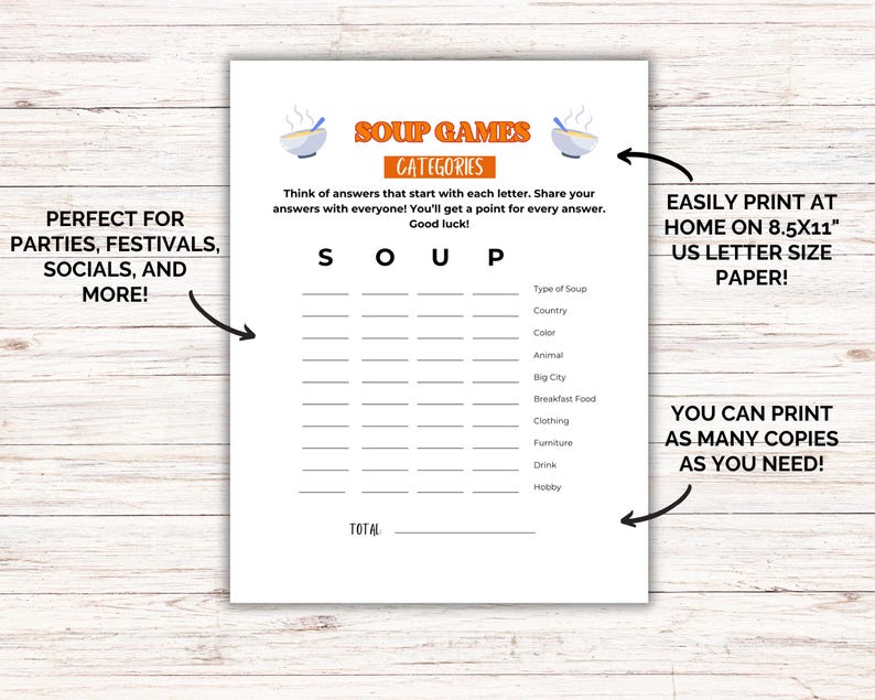 Soup Games, Soup Party Games, Souper Bowl Games, Soup Theme Party ...