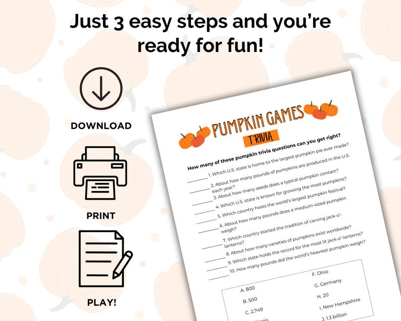 Pumpkin Trivia Game, Pumpkin Trivia, Pumpkin Printable Trivia, Pumpkin ...