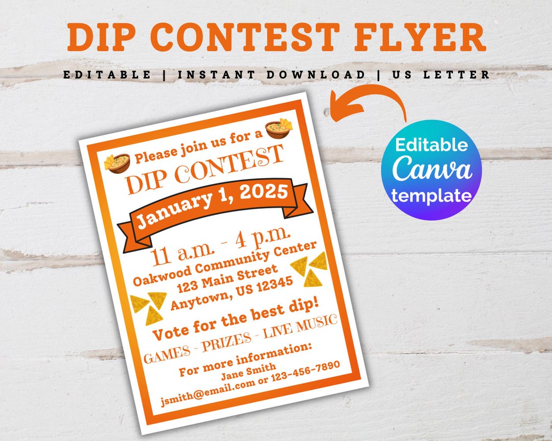 Editable Dip Contest Flyer, Dip Competition, Dip Cook Off, Dip Party ...
