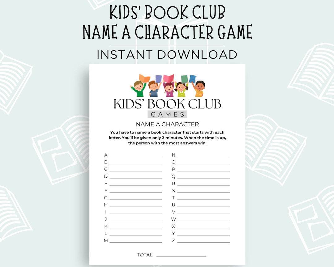 Kids Book Club Name a Character Game, Kids Book Club Icebreaker Game ...