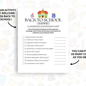 Back to School Classroom Scavenger Hunt, Classroom Treasure Hunt, Back ...