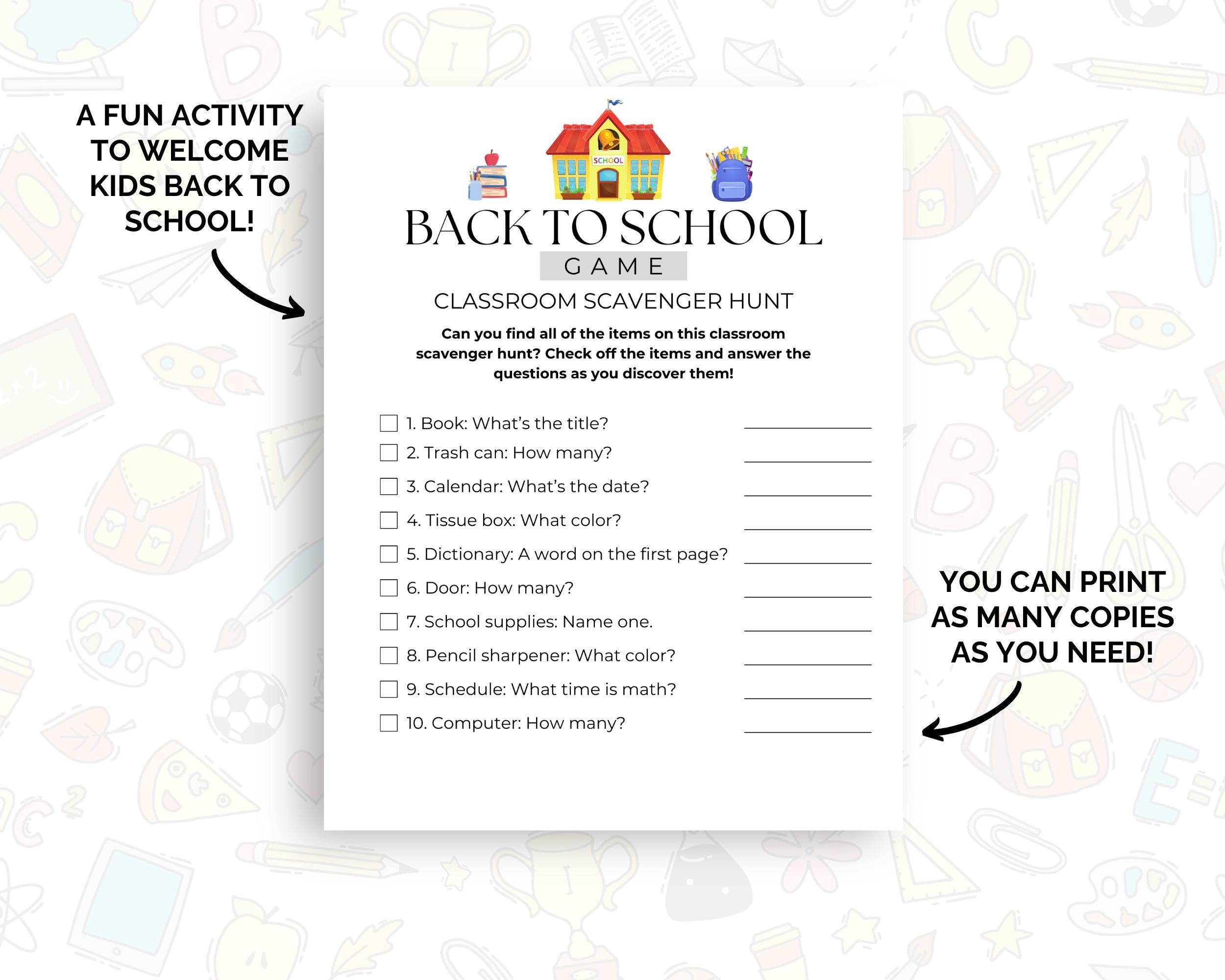 Back to School Classroom Scavenger Hunt, Classroom Treasure Hunt, Back ...