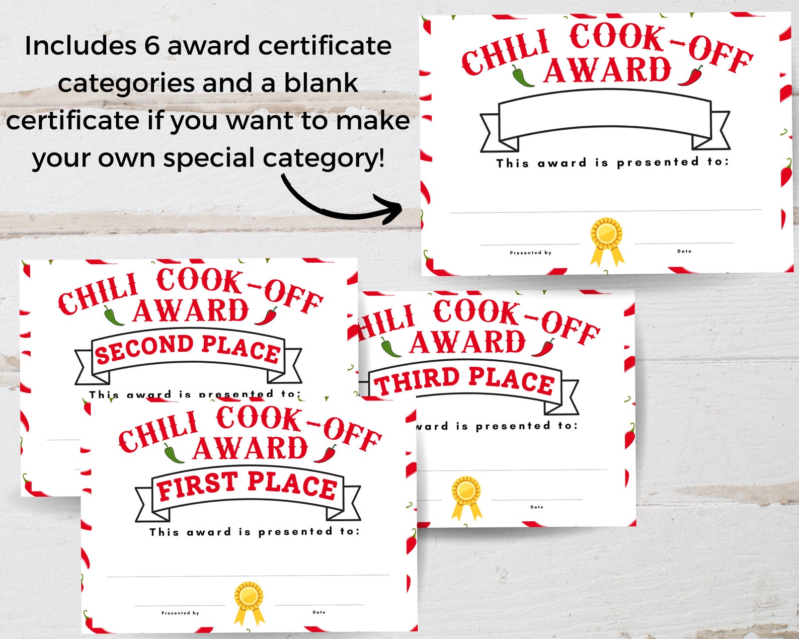 Chili Cook-off Contest Kit, Chili Cook off Award Certificates, Chili ...