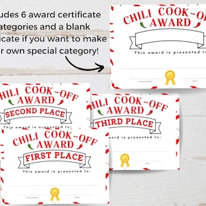 Chili Cook-off Contest Kit, Chili Cook off Award Certificates, Chili ...