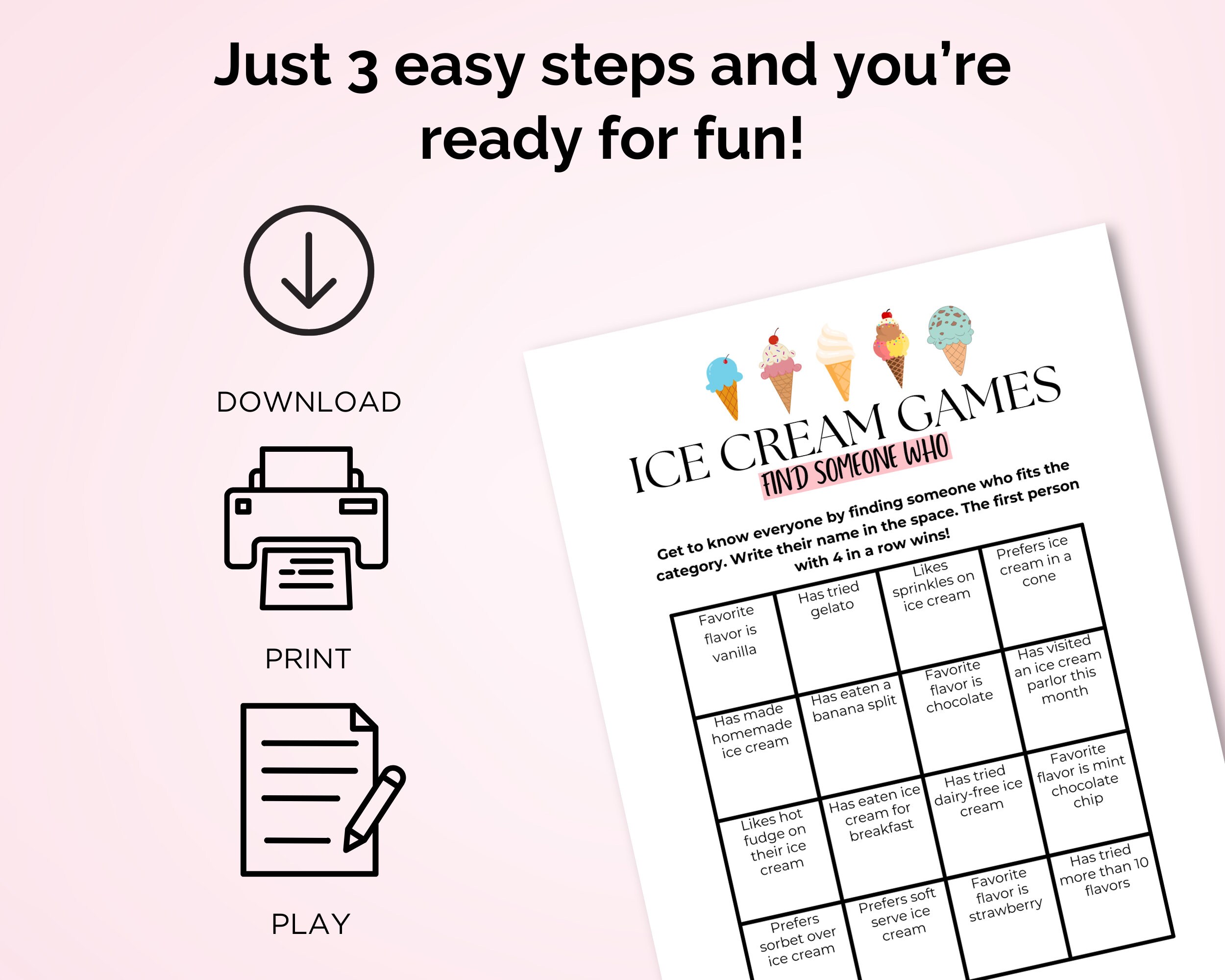 Ice Cream Find Someone Who Game, Ice Cream Game, Ice Cream Activity ...