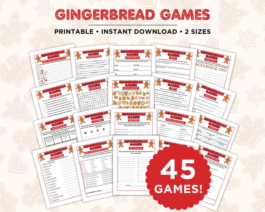 Gingerbread Games, Printable Gingerbread Party Games, Christmas Party ...