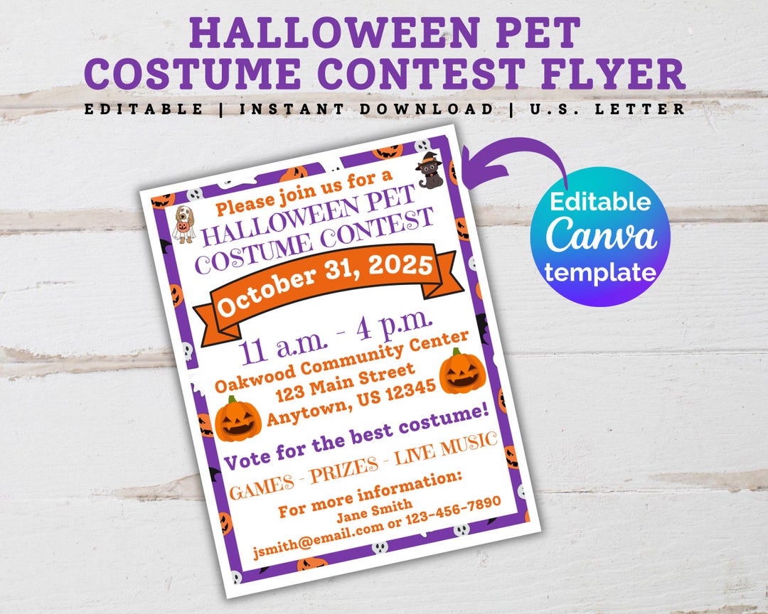 Editable Halloween Pet Costume Contest Flyer, Pet Halloween Party ...