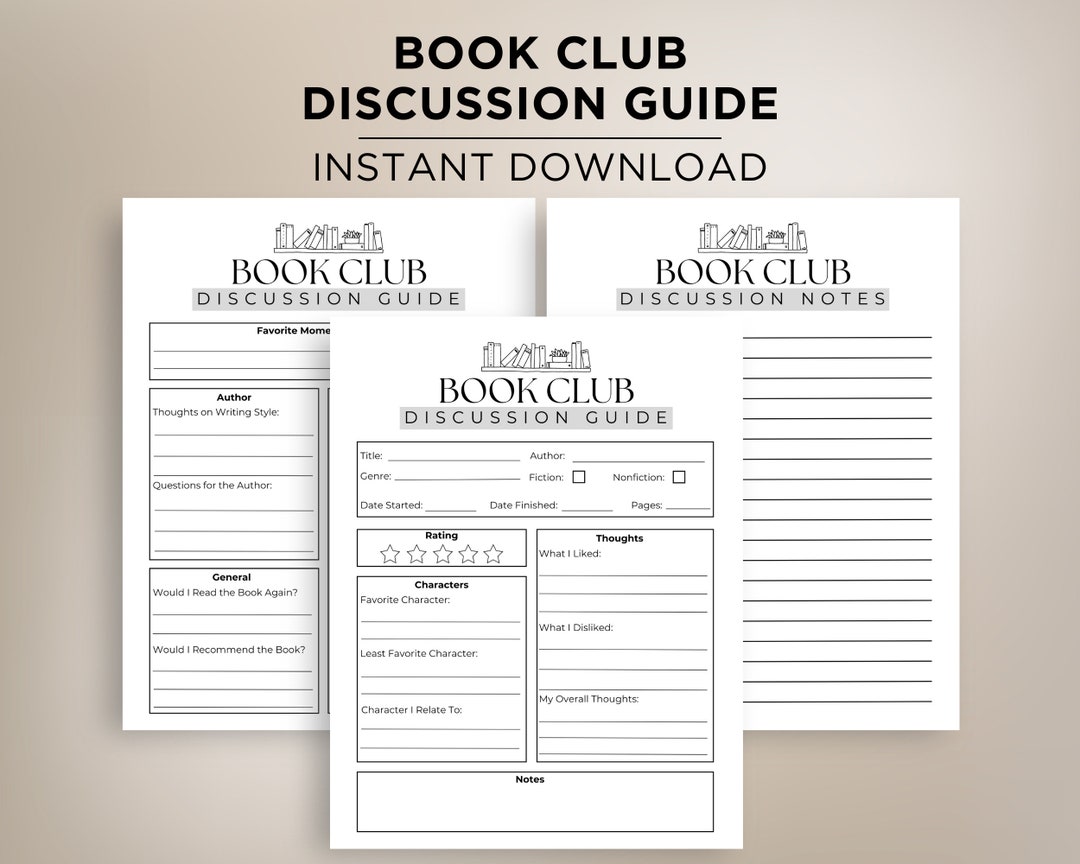 Book Club Discussion Guide, Book Review Guide, Book Club Printable ...