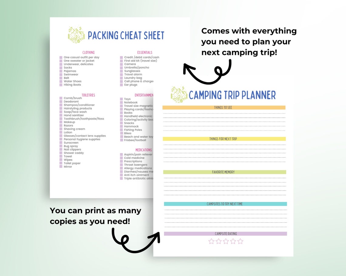 Camping Trip Planner, Printable Camping Planner, Camp Checklist, Camp Planner, Camping Trip ...