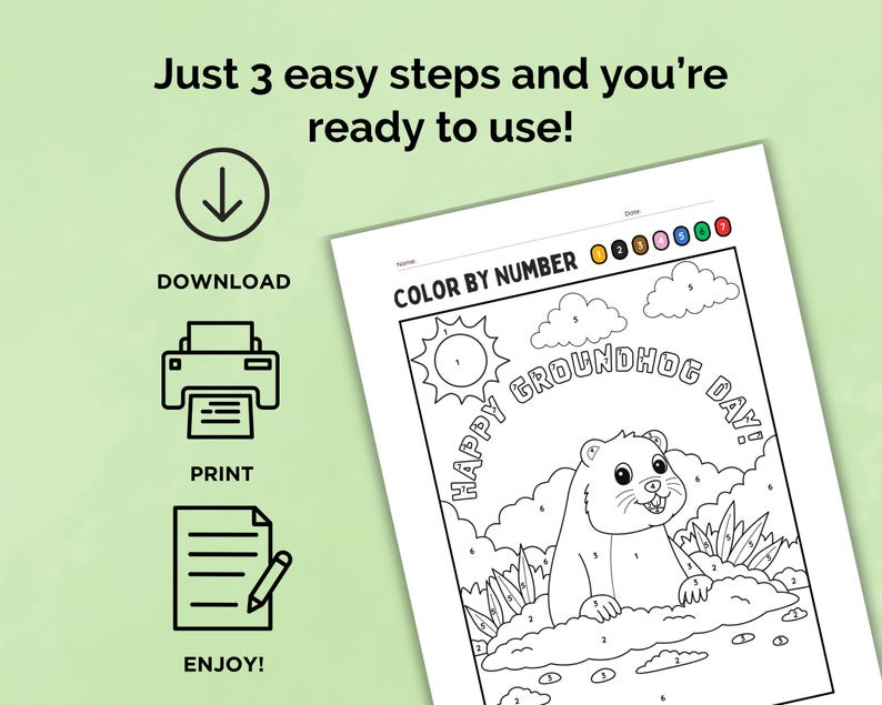 Groundhog Day Color by Number, Color by Number Easy, Coloring Pages ...