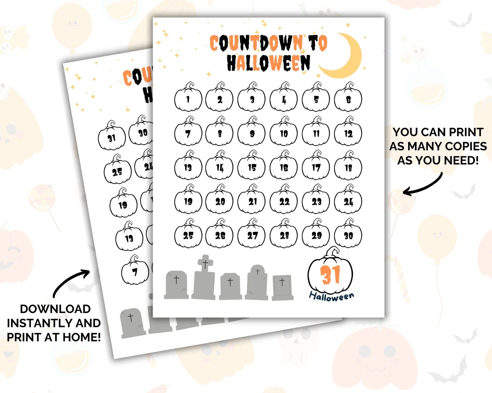 Halloween Countdown Printable, Countdown to Halloween, Halloween Advent ...