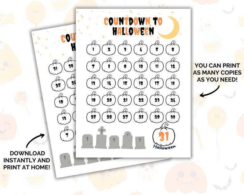 Halloween Countdown Printable, Countdown to Halloween, Halloween Advent ...