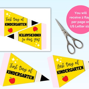 First Day of Kindergarten Pennant Flags, Printable Back to School Flags ...