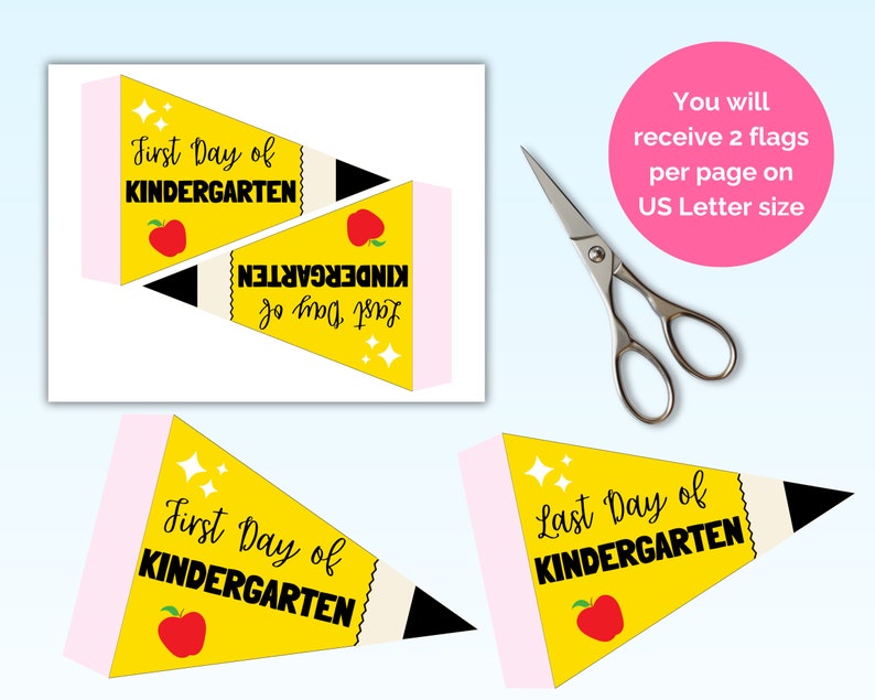First Day of Kindergarten Pennant Flags, Printable Back to School Flags ...