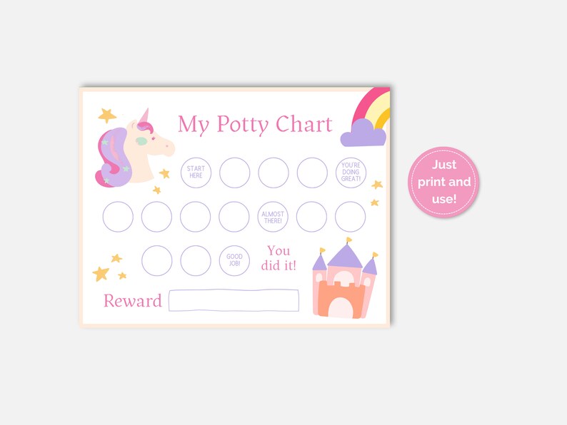 Unicorn and Castle Potty Training Chart, Potty Training Chart Printable ...