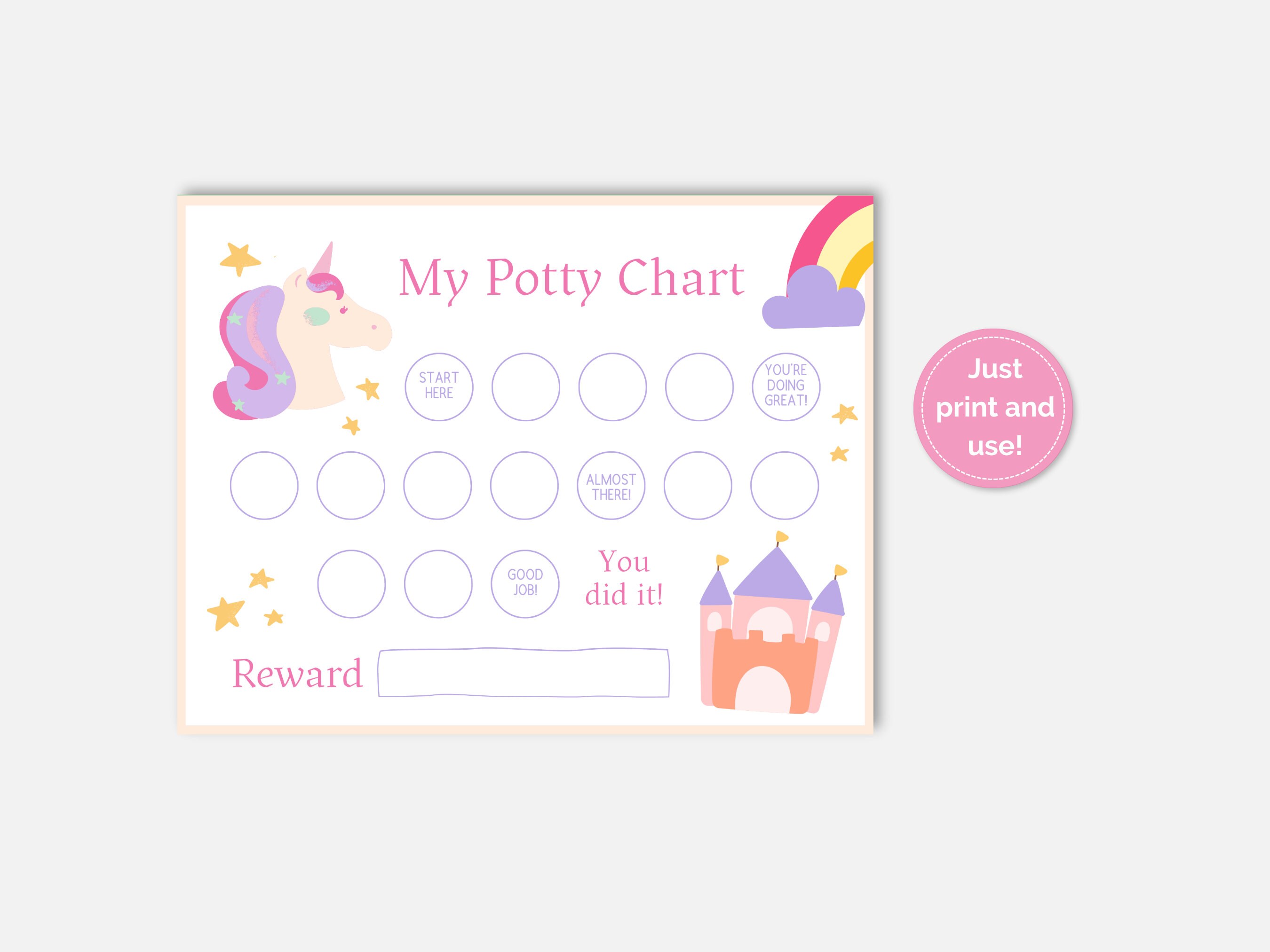 Unicorn and Castle Potty Training Chart, Potty Training Chart Printable ...