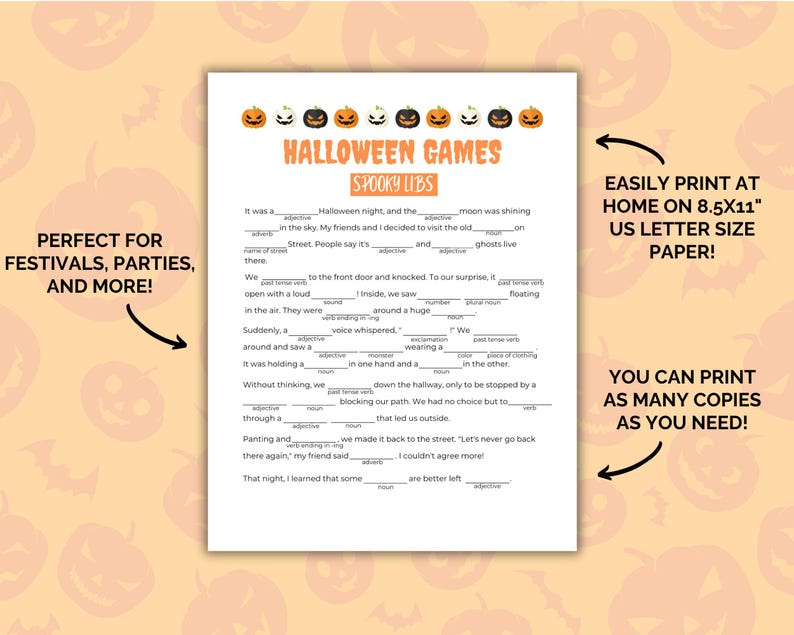 Halloween Spooky Libs Game, Halloween Ad Libs, Halloween Fill in the ...