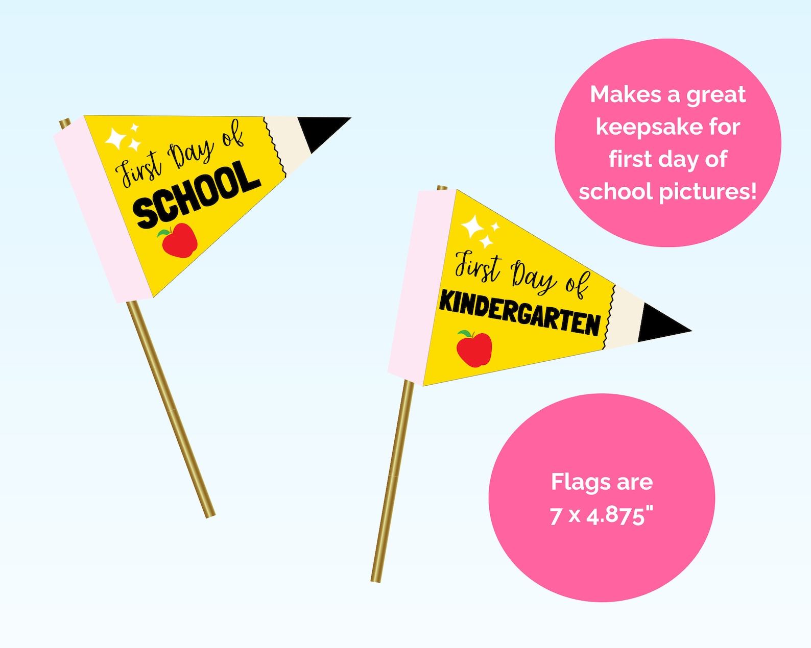 First Day of Kindergarten Pennant Flags, Printable Back to School Flags ...