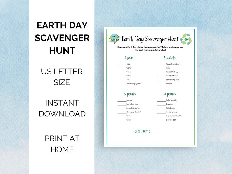 Earth Day Scavenger Hunt Printable, Earth Day Scavenger Hunt Worksheet ...
