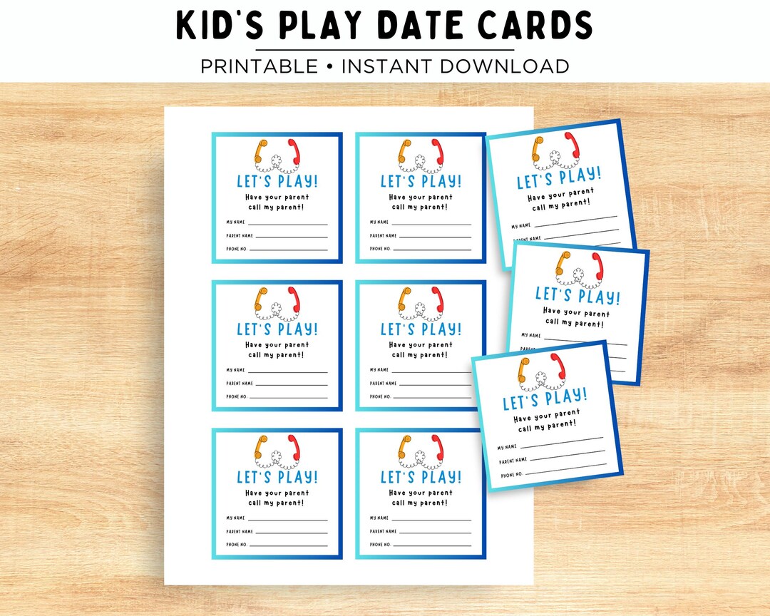 Kid's Play Date Cards, Kids Business Cards, Parent Contact Cards, Stay ...