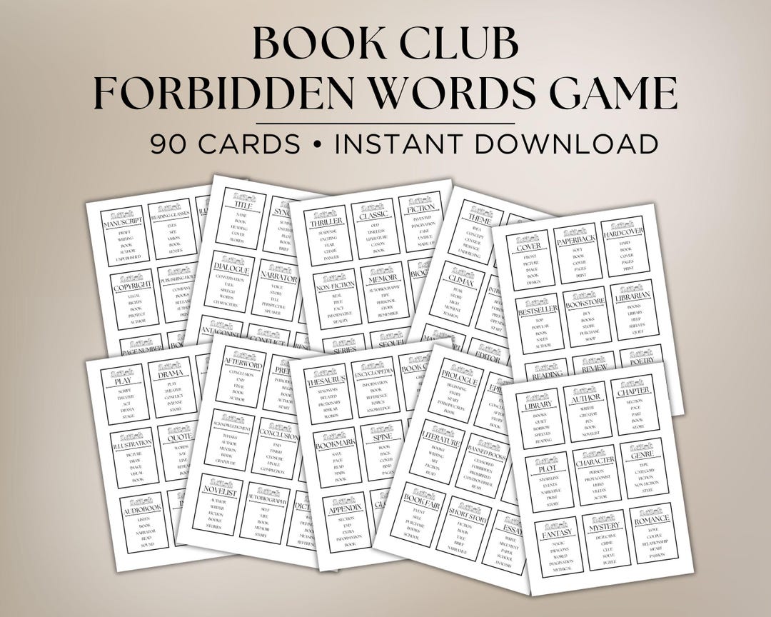 Book Club Forbidden Words Game, Guess the Word Game, Printable Book Club Party Game, Book Club ...
