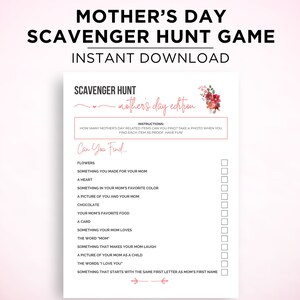 Mother's Day Scavenger Hunt Game, Mother's Day Treasure Hunt, Mother's ...