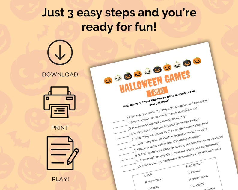 Halloween Trivia Game, Printable Halloween Trivia Activity, Spooky ...
