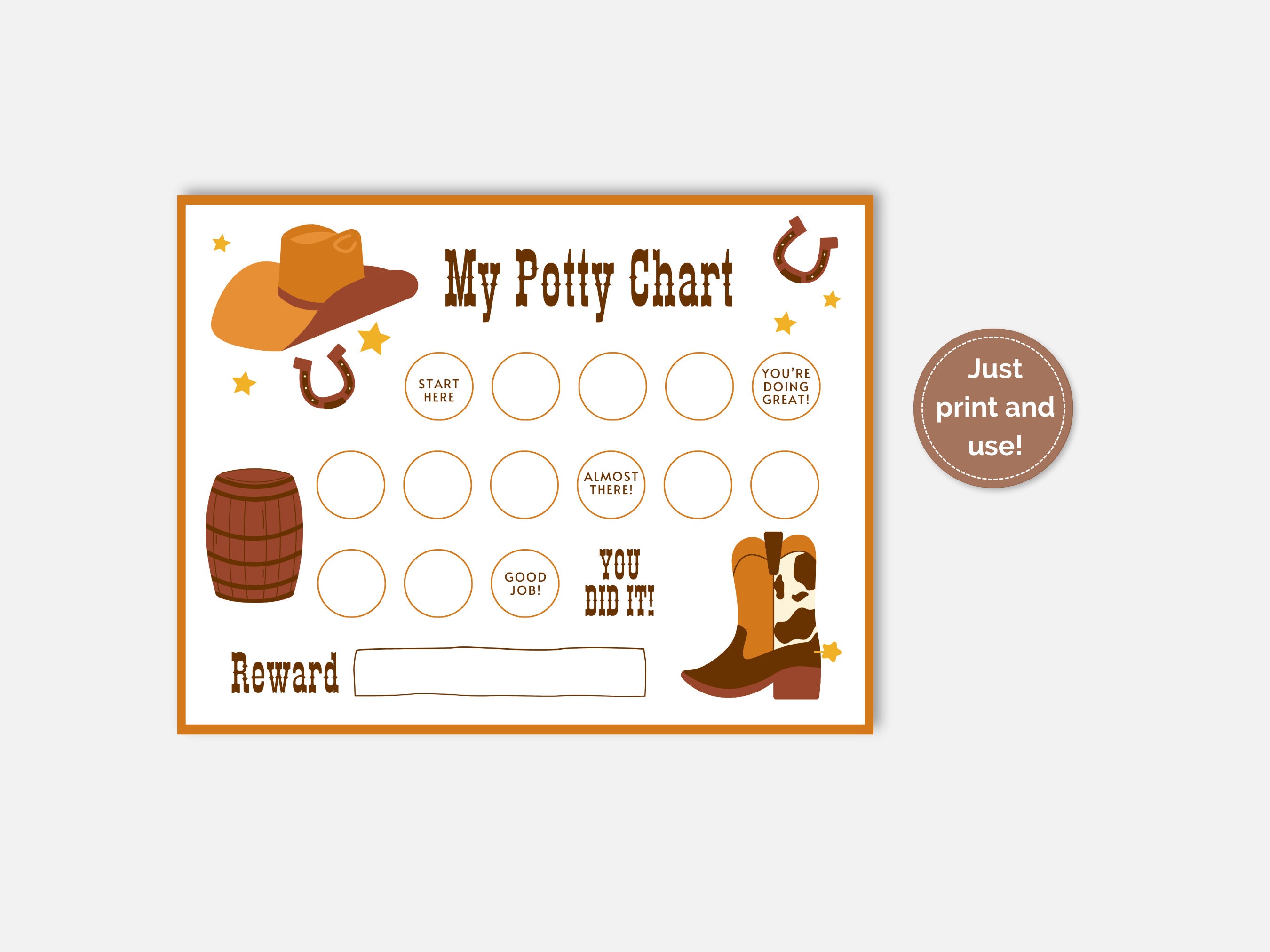 Cowboy Potty Training Chart, Potty Training Chart Printable, Potty ...