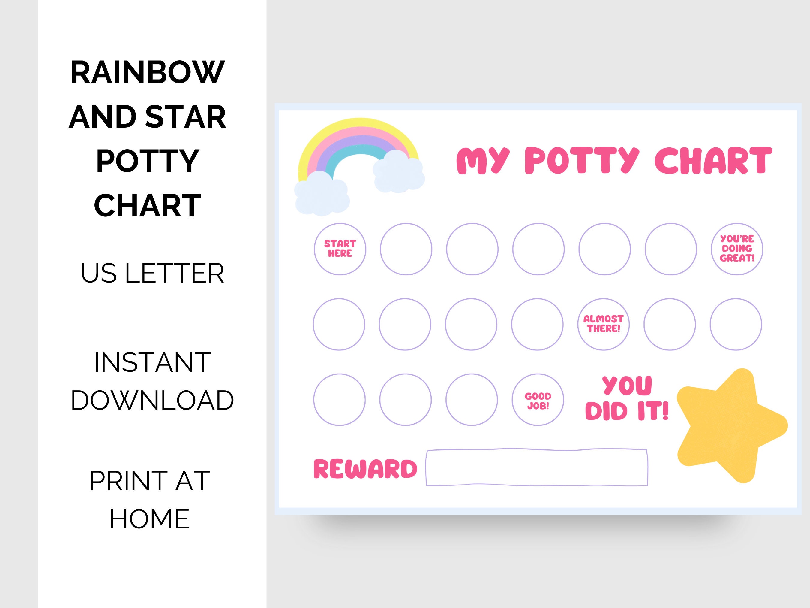 Rainbow and Star Potty Training Chart, Potty Training Chart Printable ...